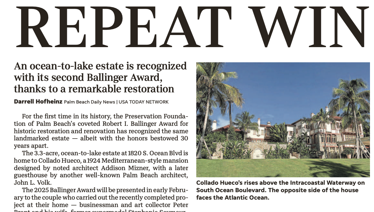 Repeat win: Ballinger Award - Preservation Foundation of Palm Beach